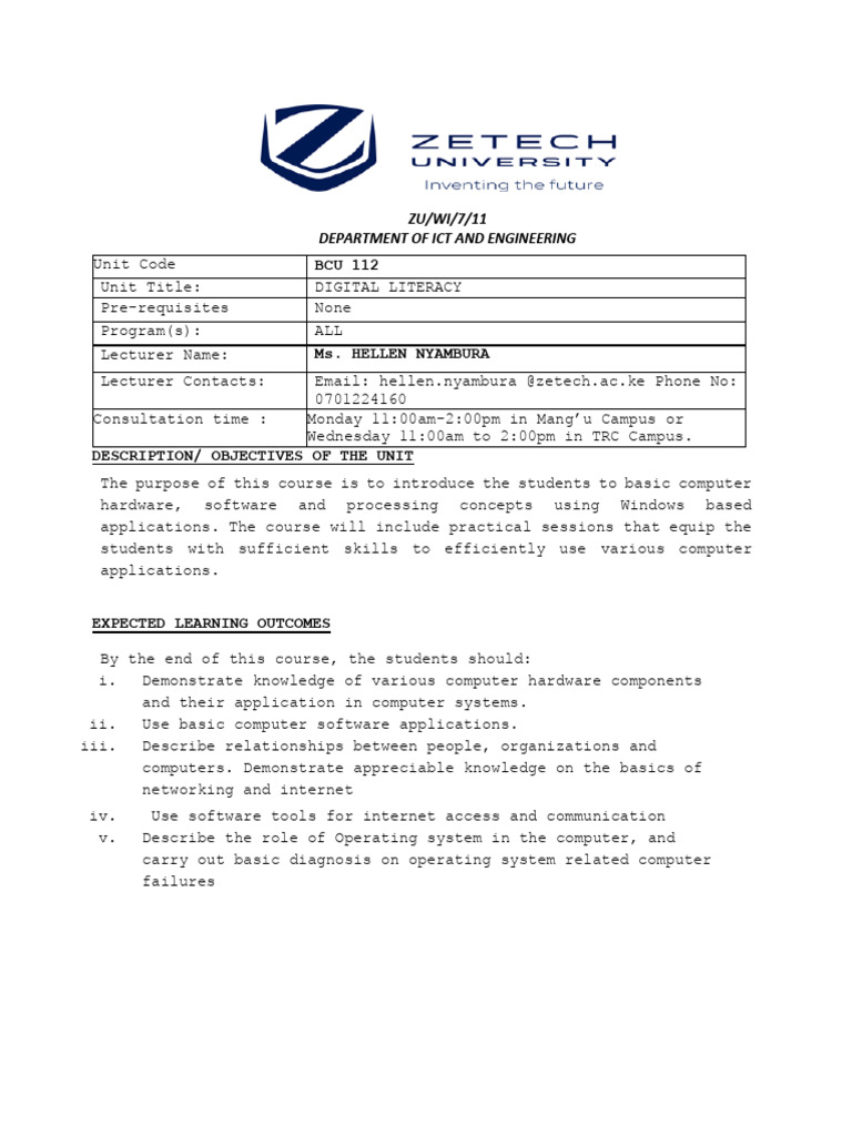 Bcu 112 Digital Literacy | PDF | Software | Internet