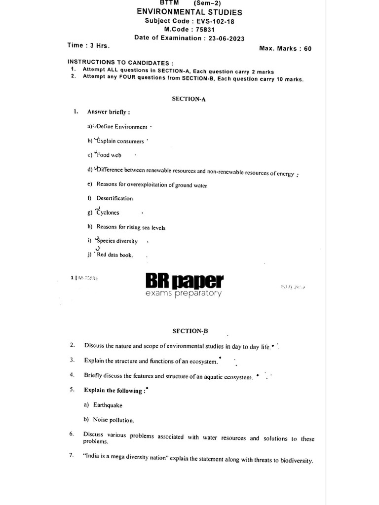 EVS Previous Year Question Papers | PDF