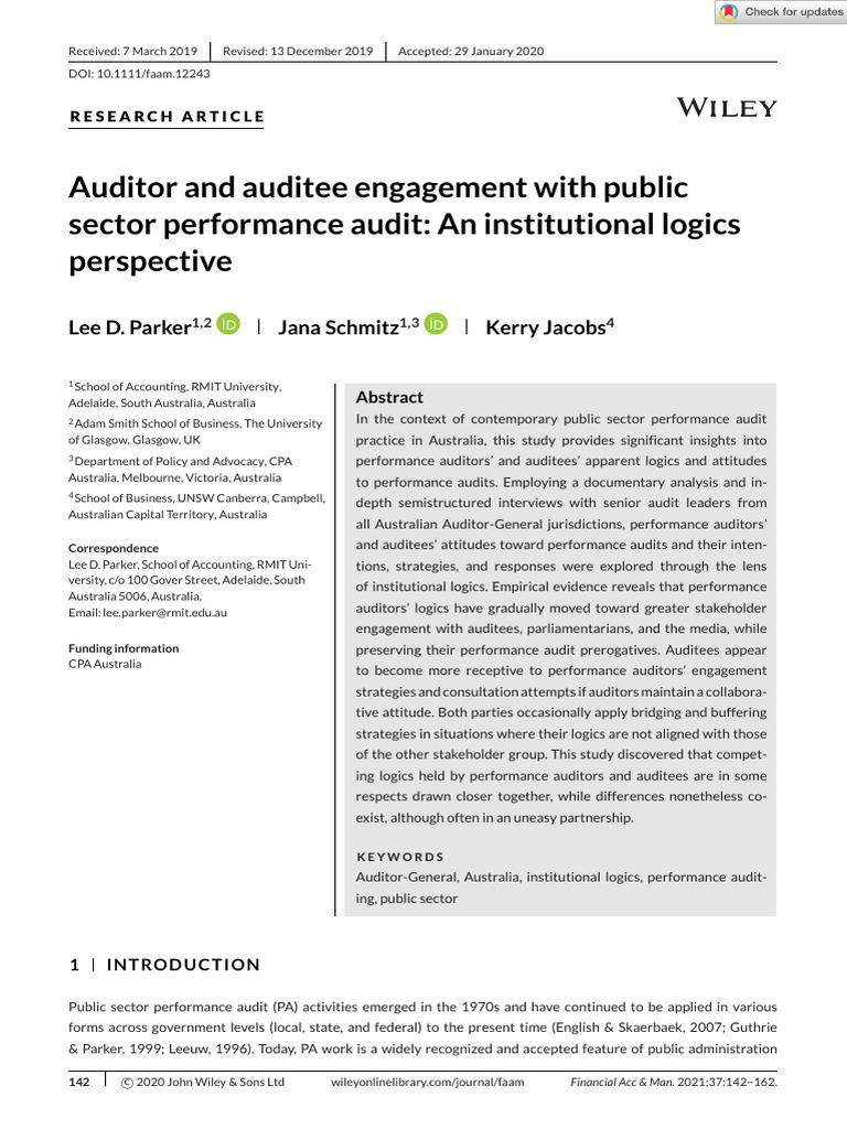 02.5 - Auditor and Auditee Engagement With Public Sector Performance Audit An Institutional ...
