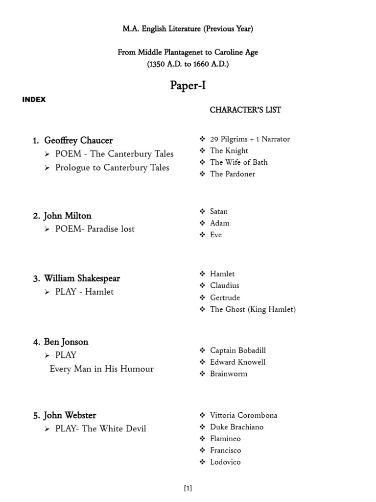 Ma Paper 1 Book | PDF | Paradise Lost | The Canterbury Tales
