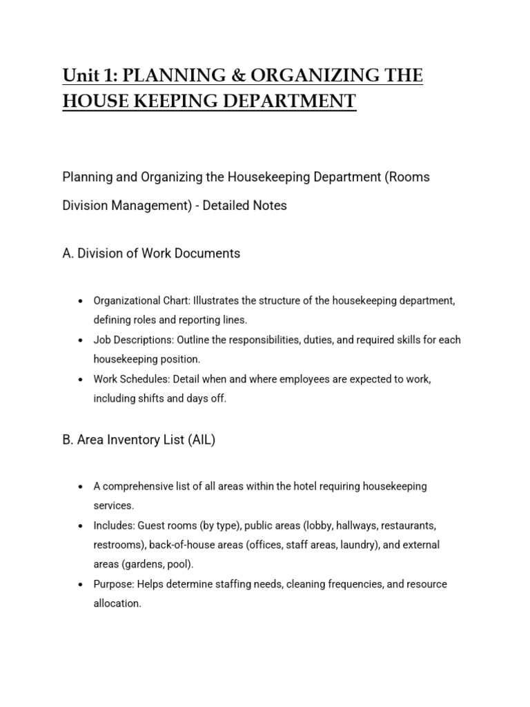Planning and Organising The Housekkeping Department | PDF ...