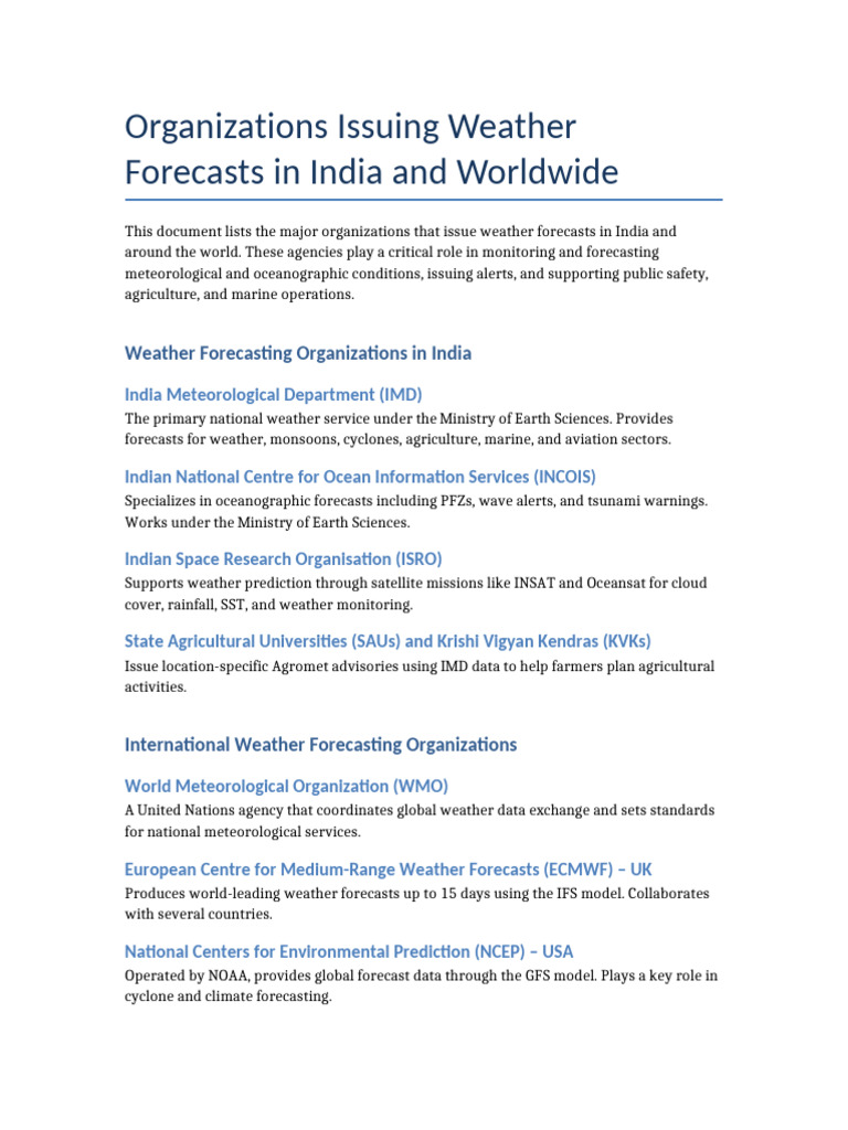 Weather Forecasting Agencies in India | PDF | Weather Forecasting ...