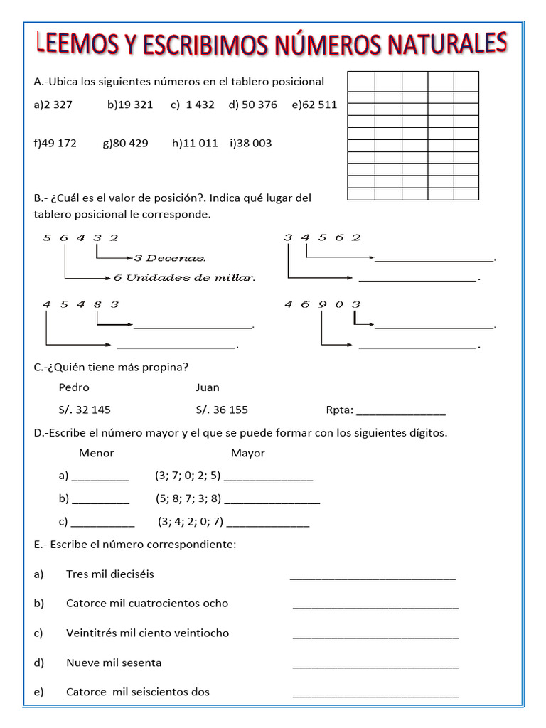Dos en 1.practica de Lectura de Numeros | PDF