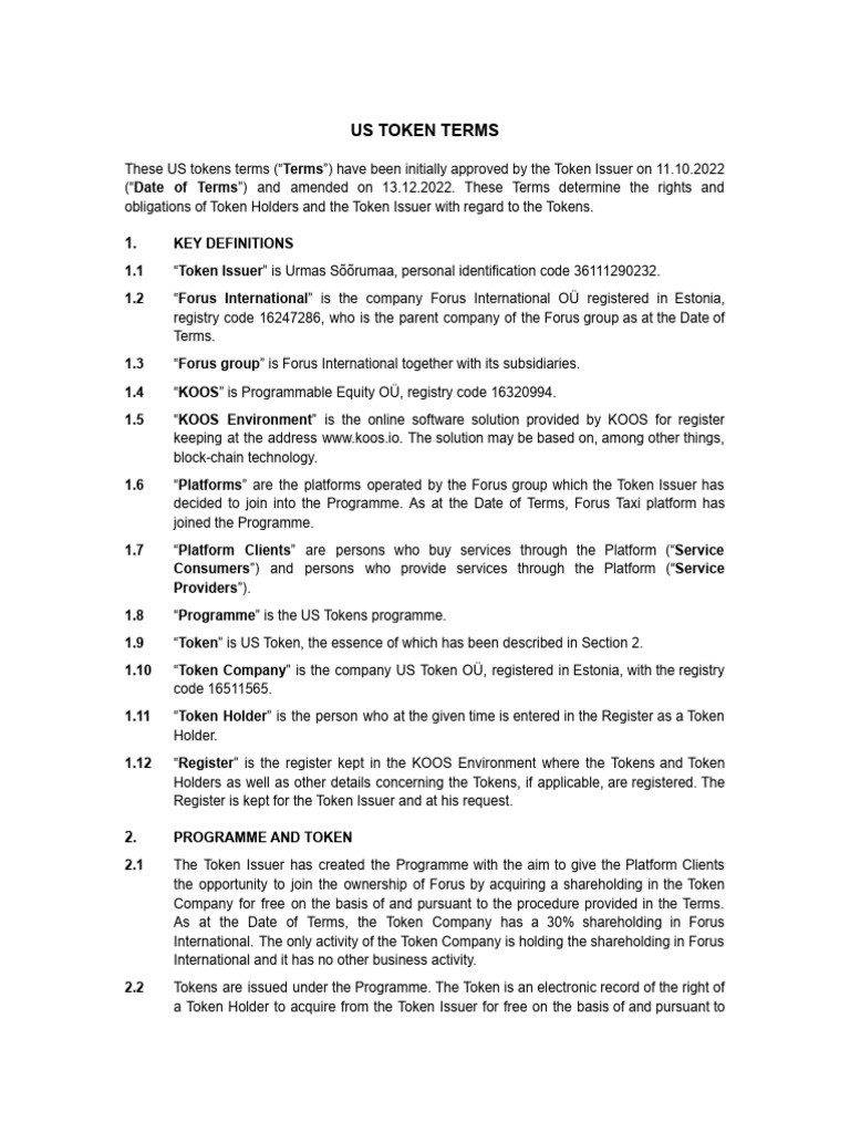 Us Token Rights Agreement | PDF | Legal Liability | Private Law