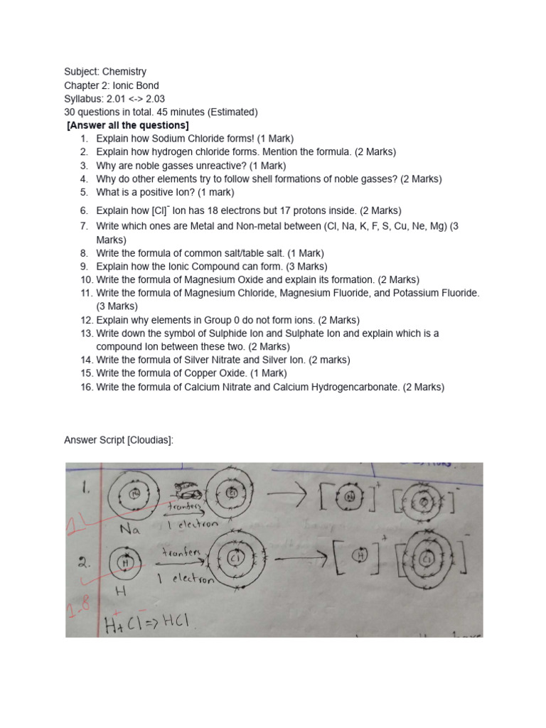 Chemistry Ionic Bond Sample Question | PDF