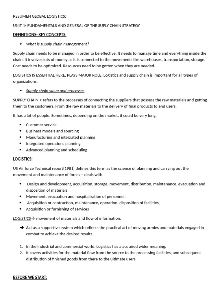 RESUMEN GLOBAL LOGISTICS | PDF | Logistics | Supply Chain