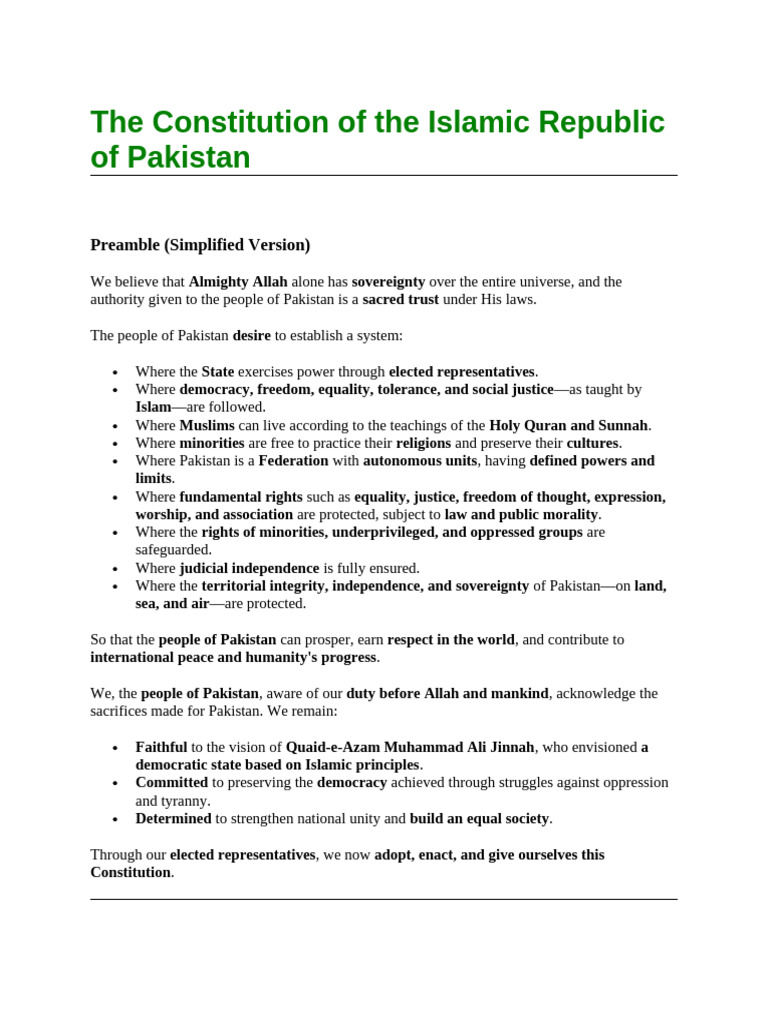 Constitution of Pakistan: Key Principles | PDF | Supreme Court Of The ...
