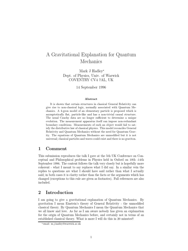 Gravitational Insights on Quantum Mechanics | PDF | General Relativity ...