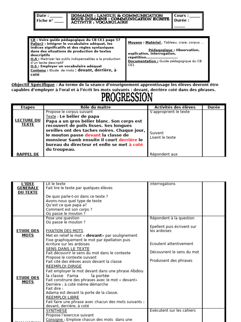 Production de textes descriptifs CE1 | PDF | Pédagogie | Linguistique