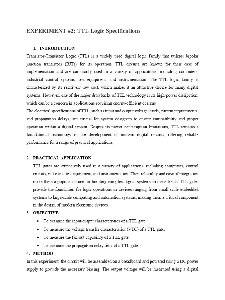 EXPERIMENT 2 - TTL Logic Specifications | PDF | Logic Gate | Digital ...