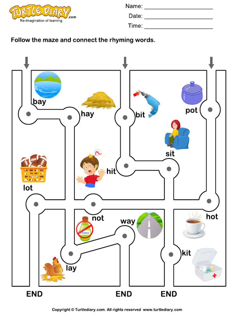 Rhyming Words Maze Ay It and Ot | PDF