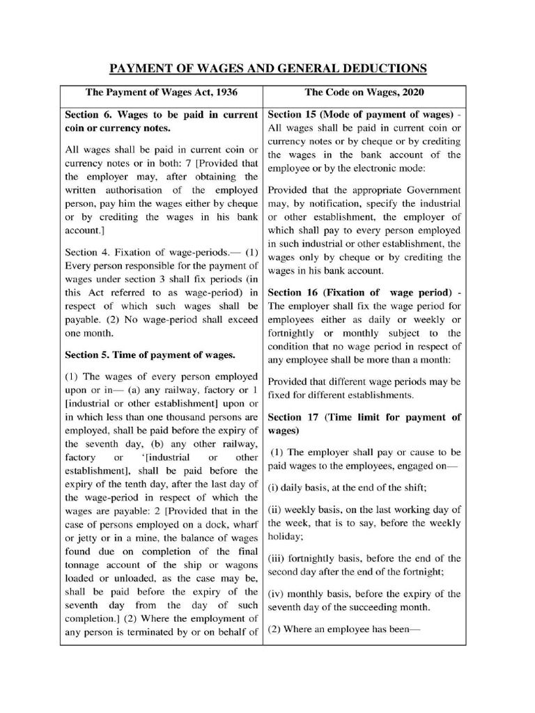 Payment of Wages and Deductions | PDF