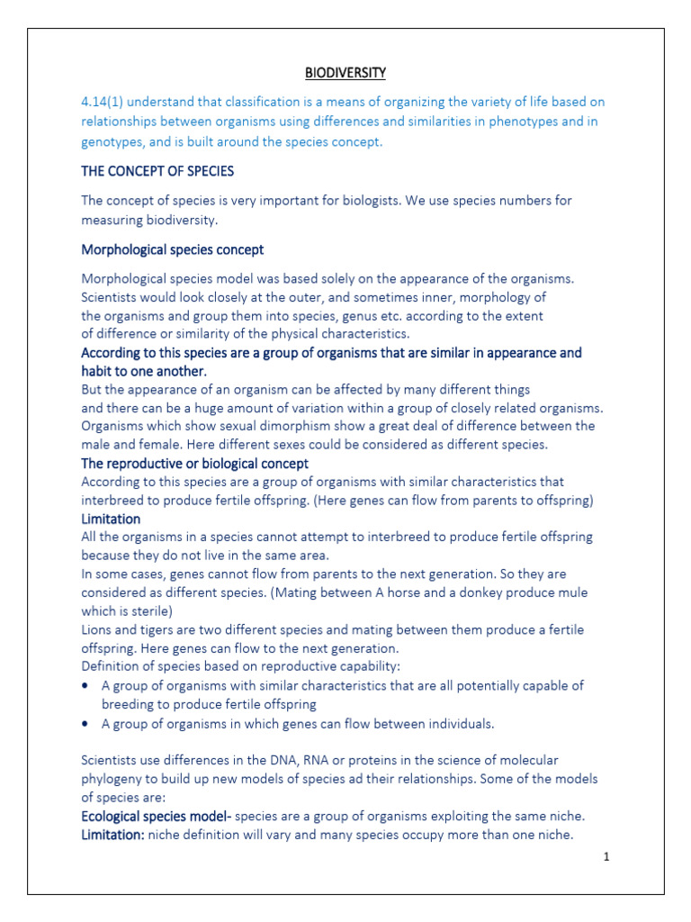 Understanding Biodiversity and Species Classification | PDF | Zygosity ...