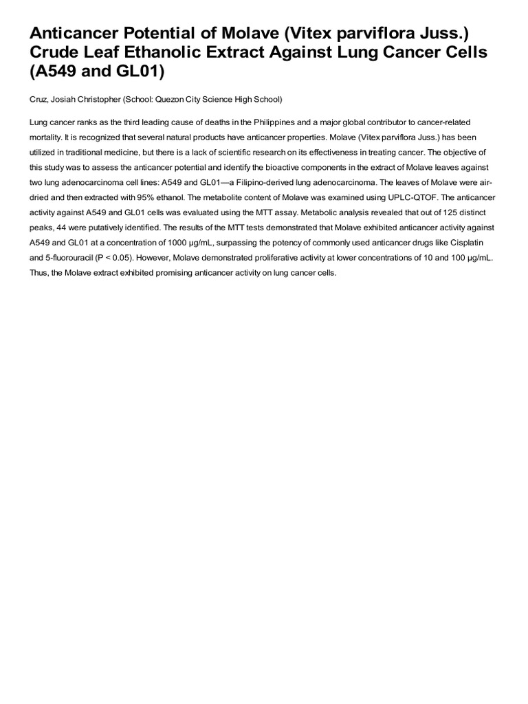 Molave Extract's Anticancer Effects on Lung Cells | PDF