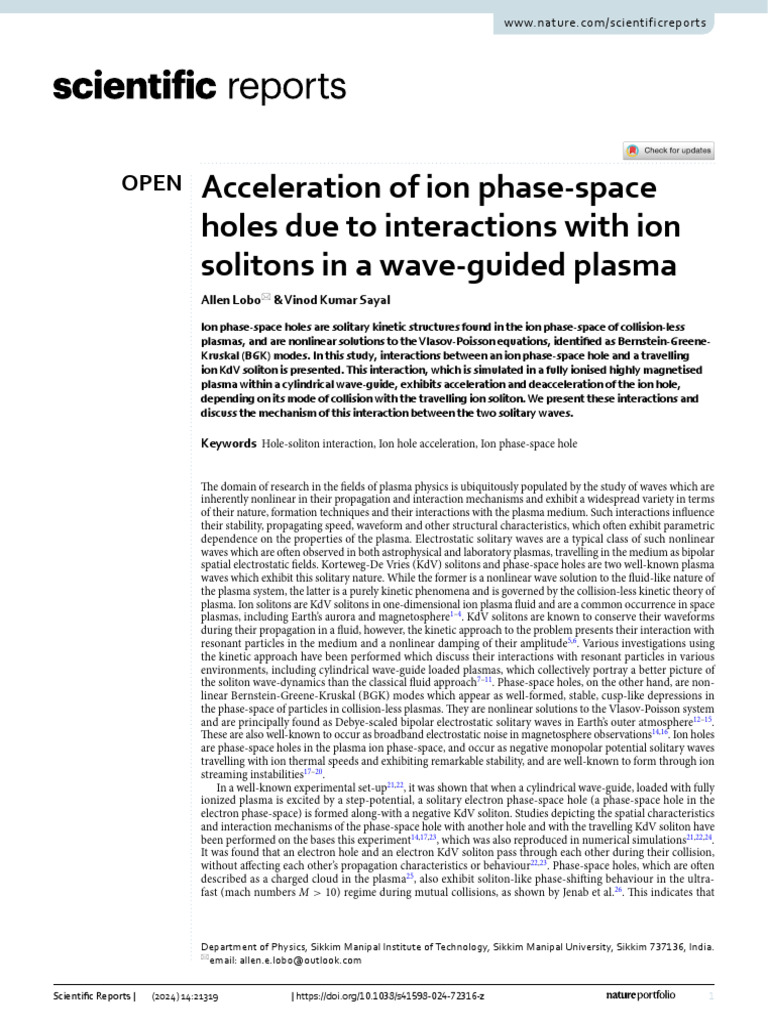 Ion Phase-Space Hole Acceleration | PDF | Soliton | Plasma (Physics)