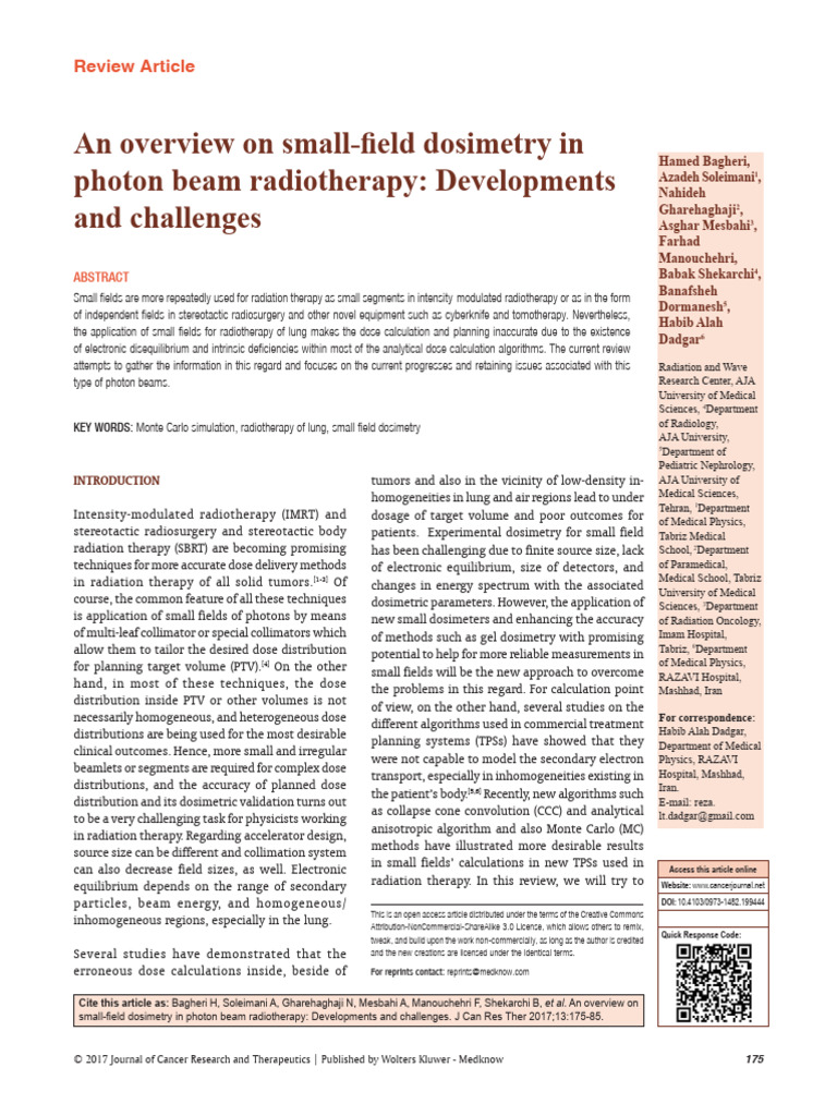 Small-Field Dosimetry in Radiotherapy | PDF | Dosimetry | Radiation Therapy