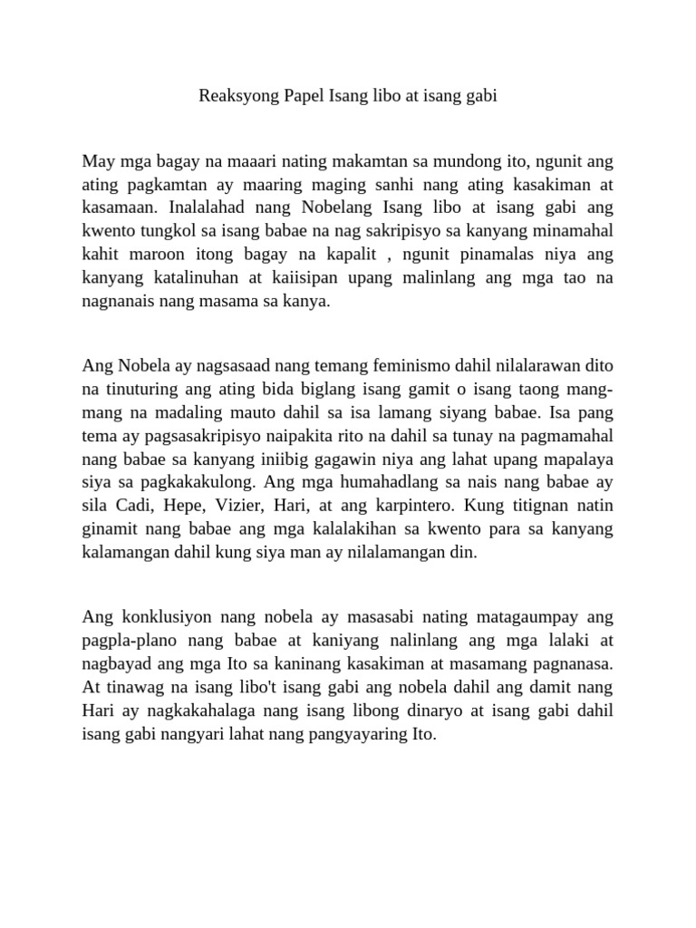 Reaksyong Papel Isang Libo at Isang Gabi | PDF