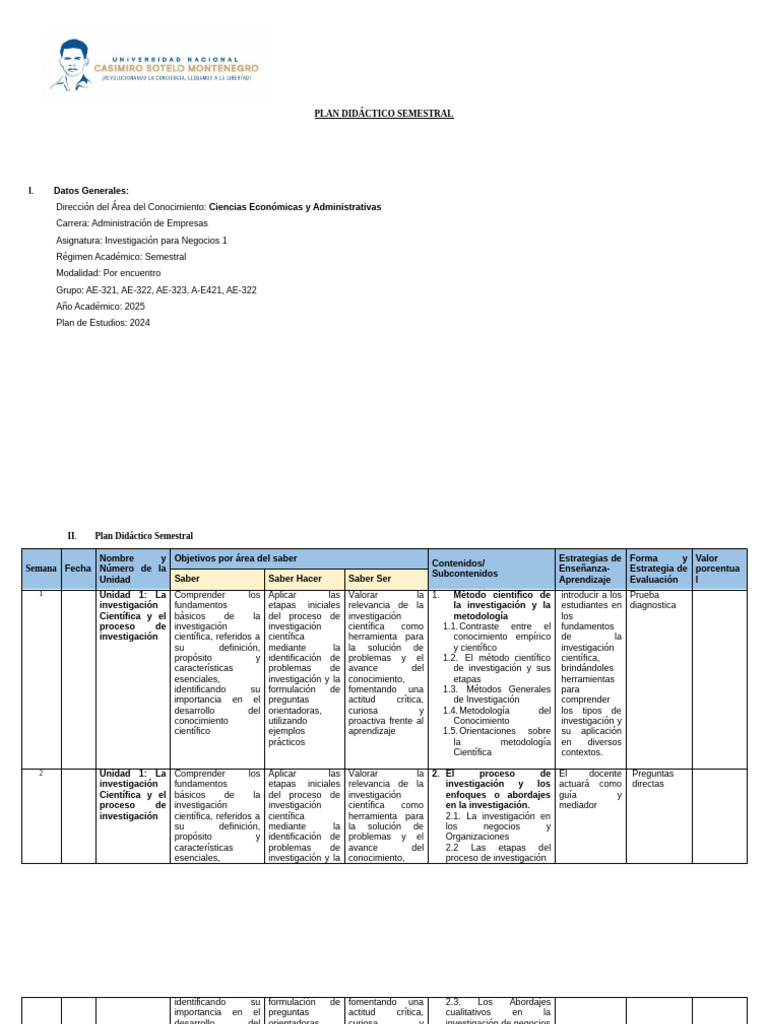 1.plan Didáctico Semestral de Investigacion Valido | PDF | Estadísticas | Conocimiento