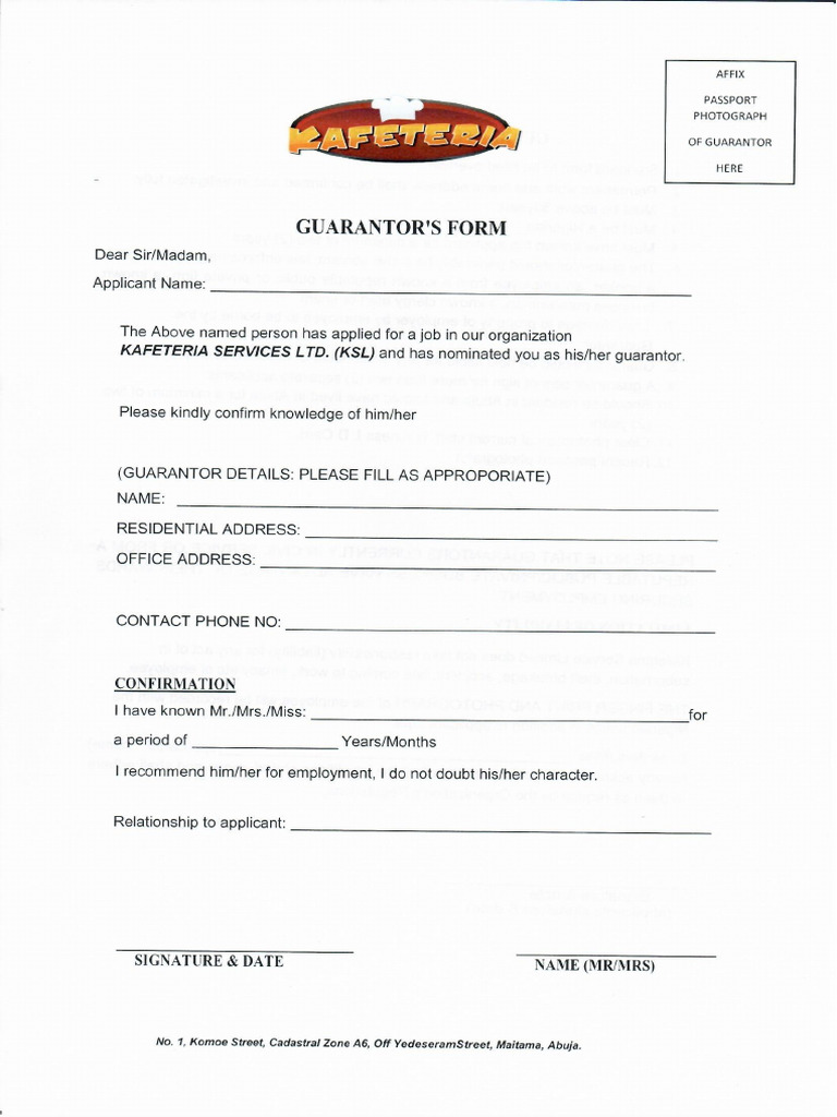 Guarantor Form KSL No Contract PDF | PDF