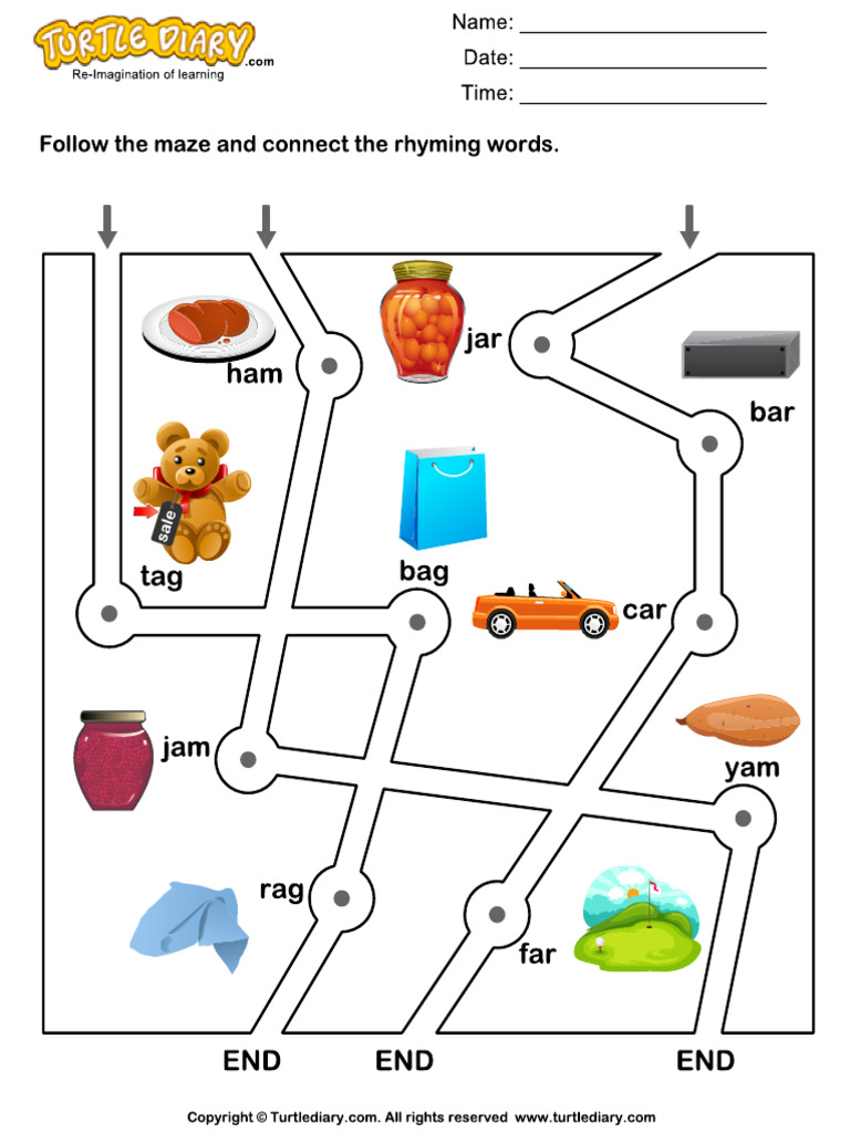 Rhyming Words Maze Am Ar and Ag | PDF