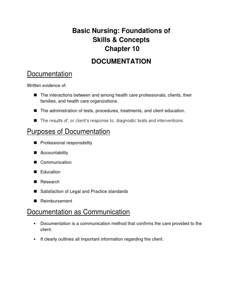Documentation: Basic Nursing: Foundations of Skills & Concepts ...
