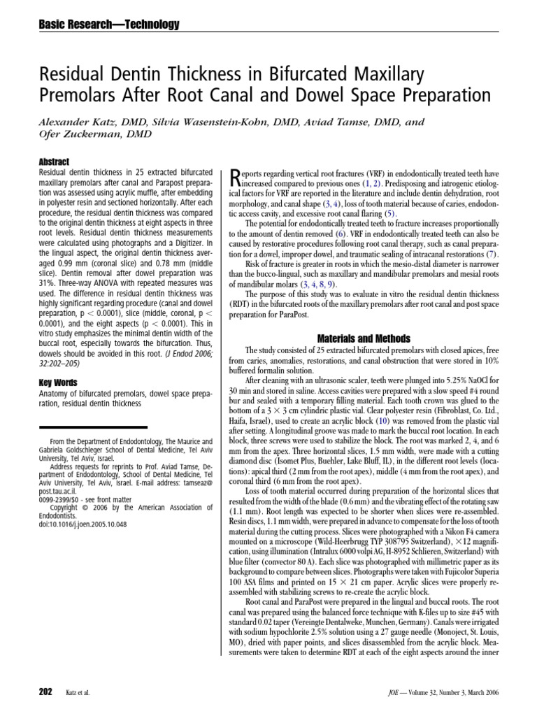 Residual Dentin Thickness in Bifurcated Maxillary | PDF | Dental ...