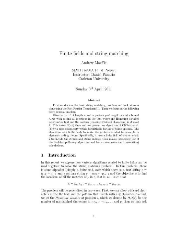 Finite Fields and String Matching | PDF | Time Complexity | Logarithm