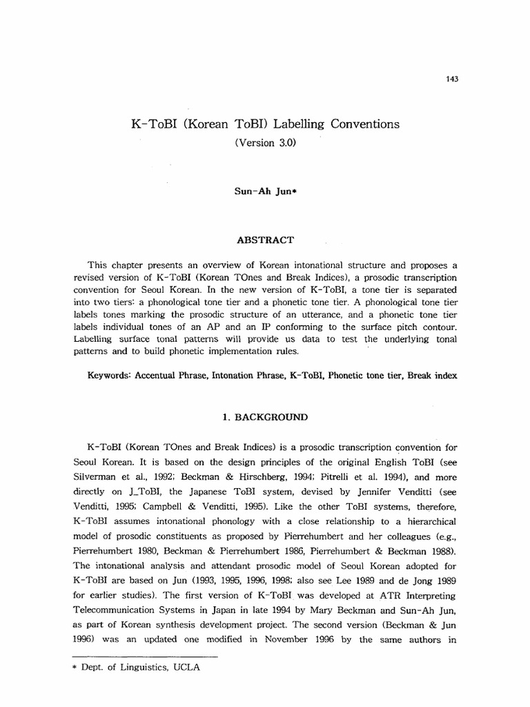 K-ToBI (Korean ToBI) Labelling Conventions (Version 3.0) | PDF