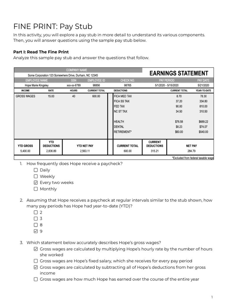 Fine Print - Pay Stub | PDF | Paycheck | Economies