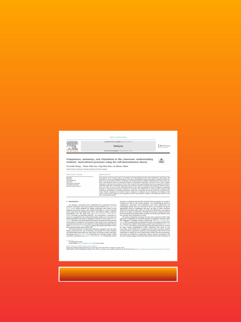 Competence, autonomy, and relatedness in the classroom: understanding ...