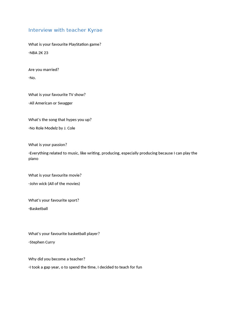Interview With Teacher Kyrae | PDF | English Language | Human Communication