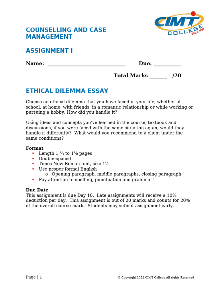 Counselling and Case Management Assignment I | PDF