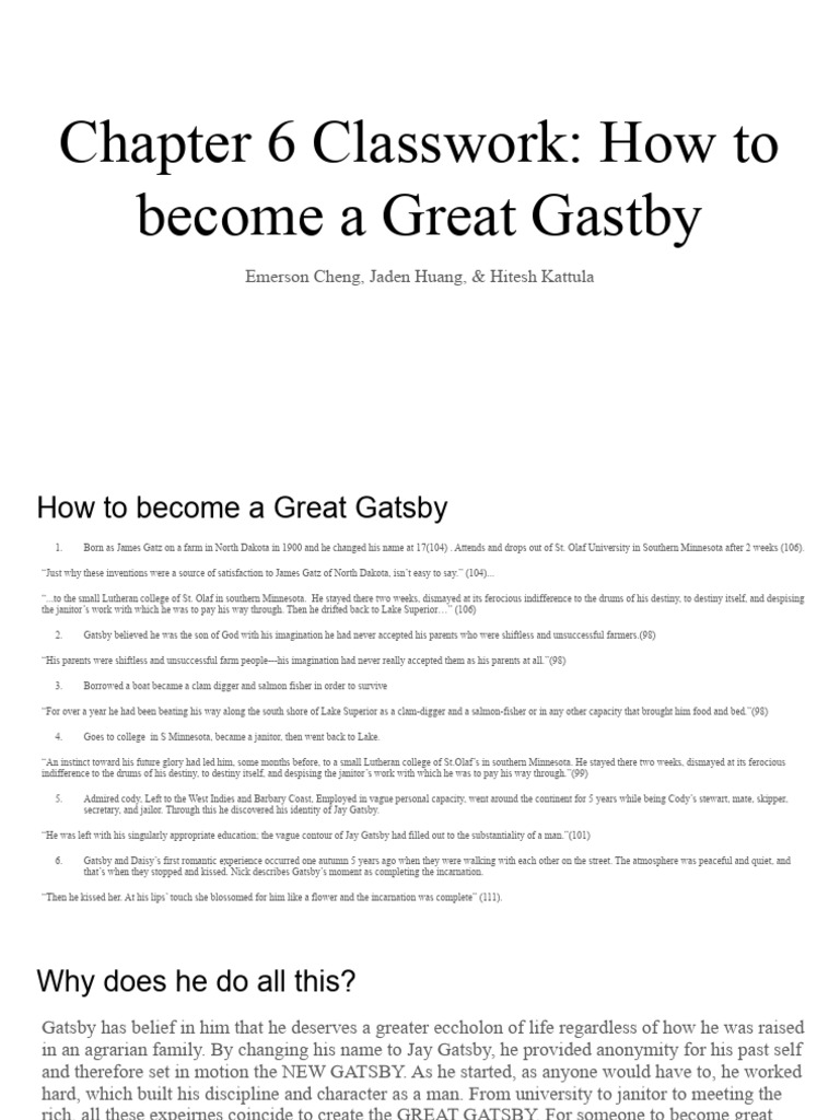 Chapter 6 Classwork - How To Become A Great Gastby | PDF