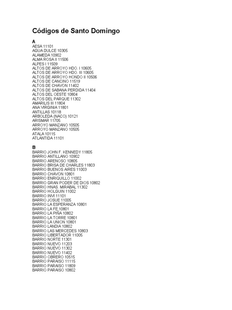 Códigos Postales de Santo Domingo | PDF | Deportes