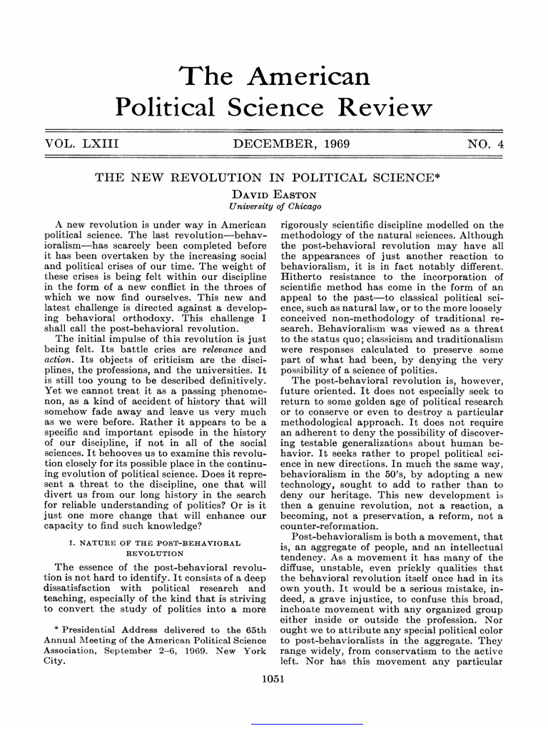 Post-Behavioral Revolution in Political Science | PDF | Science | Knowledge
