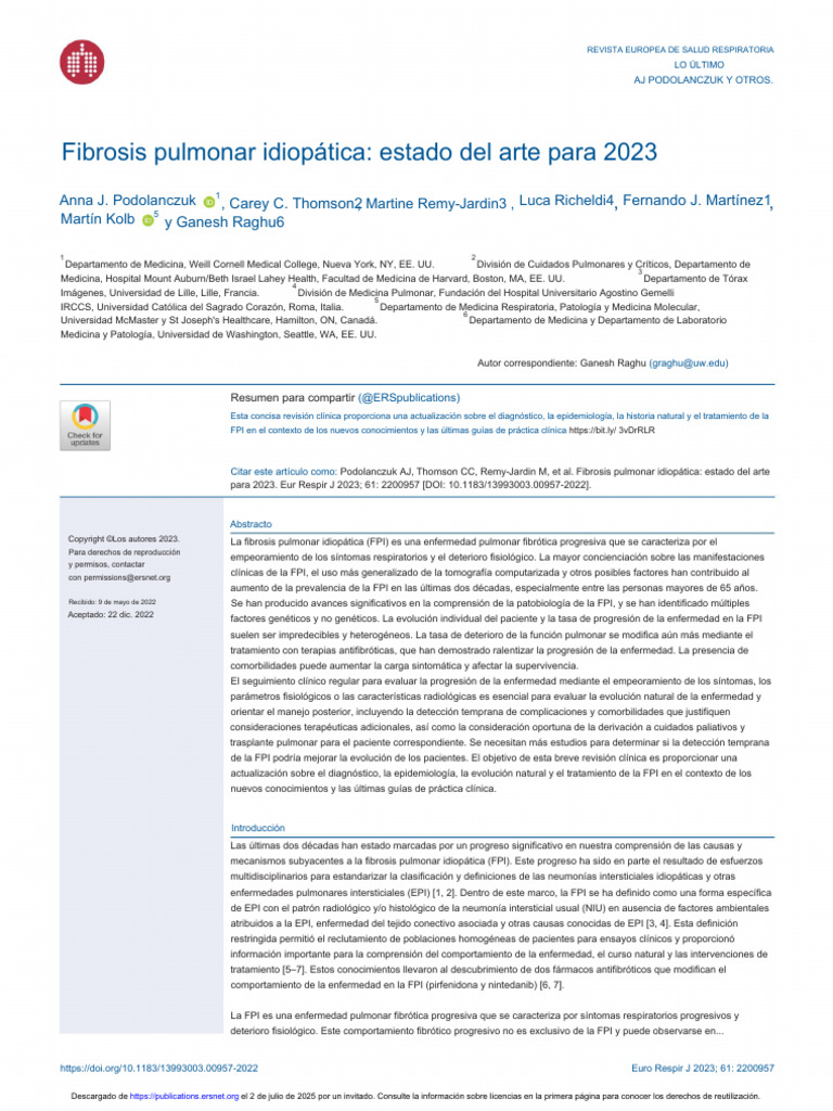 IPF State of The Arts Podolanczuk-Richeldi-Martinez-Raghu 2023 | PDF ...