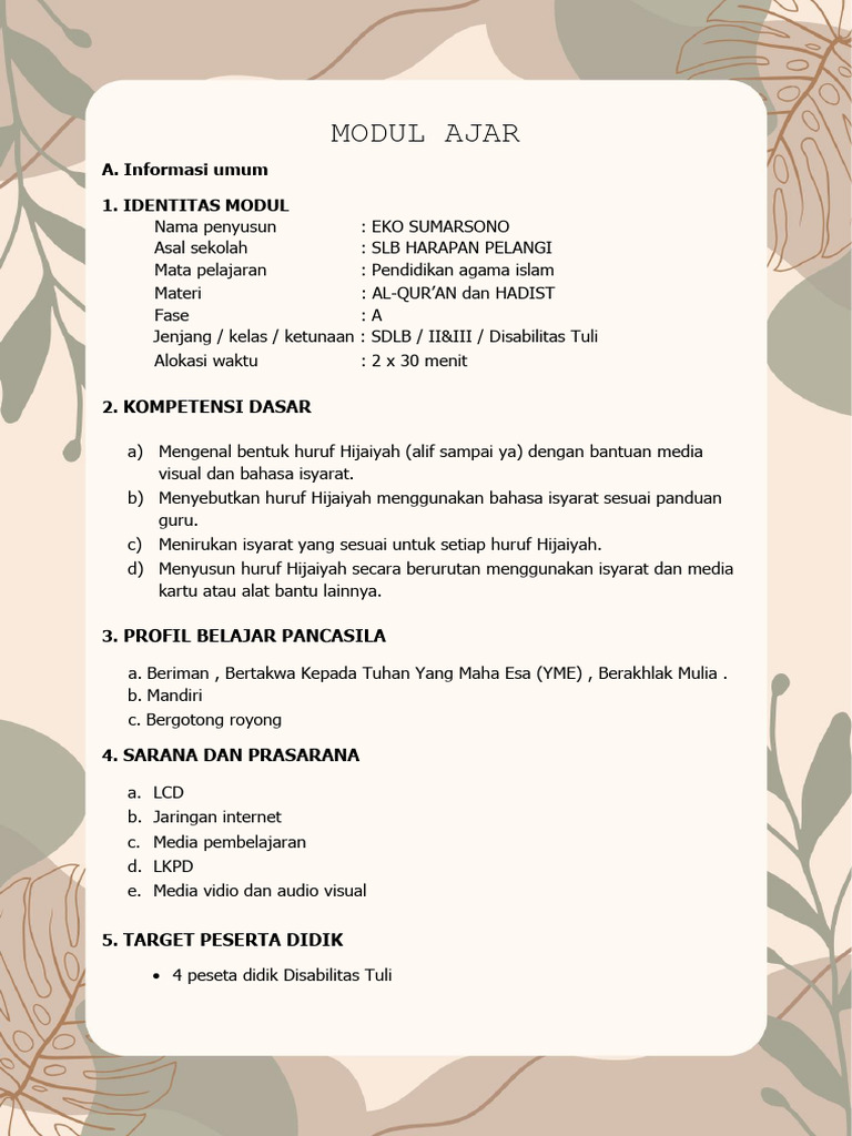 Modul Pembelajaran Huruf Hijaiyah Tuli | PDF