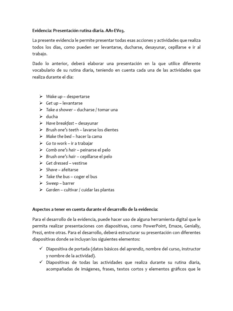 Presentación Rutina Diaria. AA1-EV03 | PDF | Informática