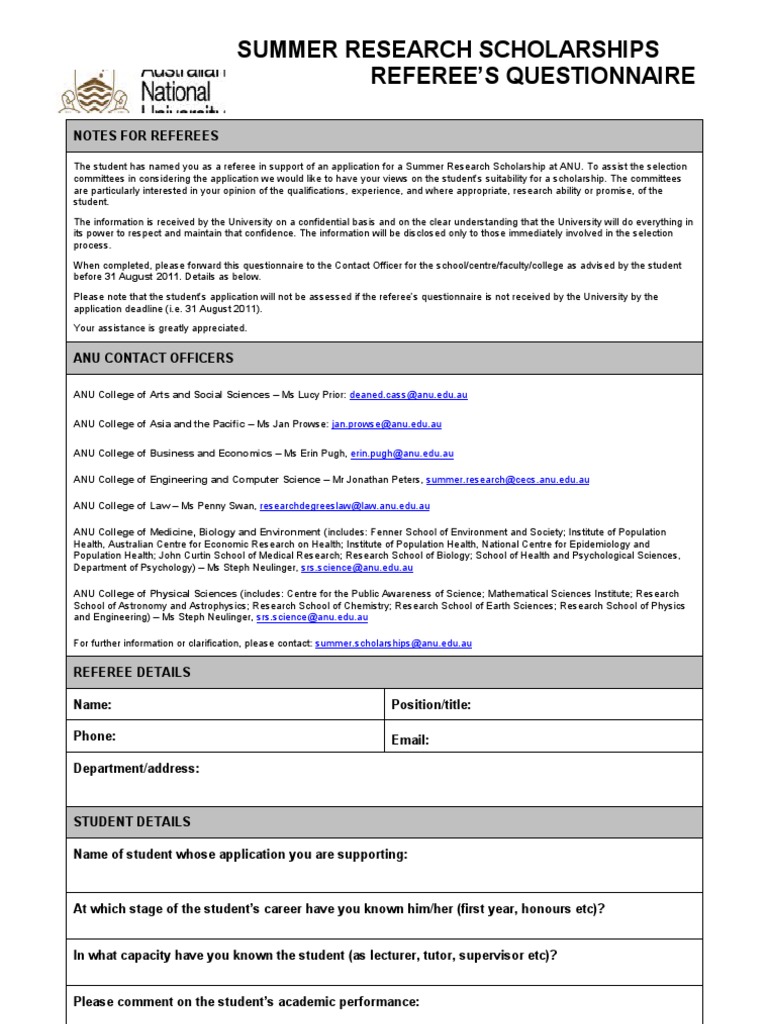 SRS Referee Questionnaire 2011 2012 | PDF | Science And Technology ...