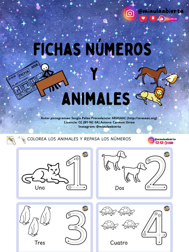 Fichas de Números y Animales para Colorear | PDF