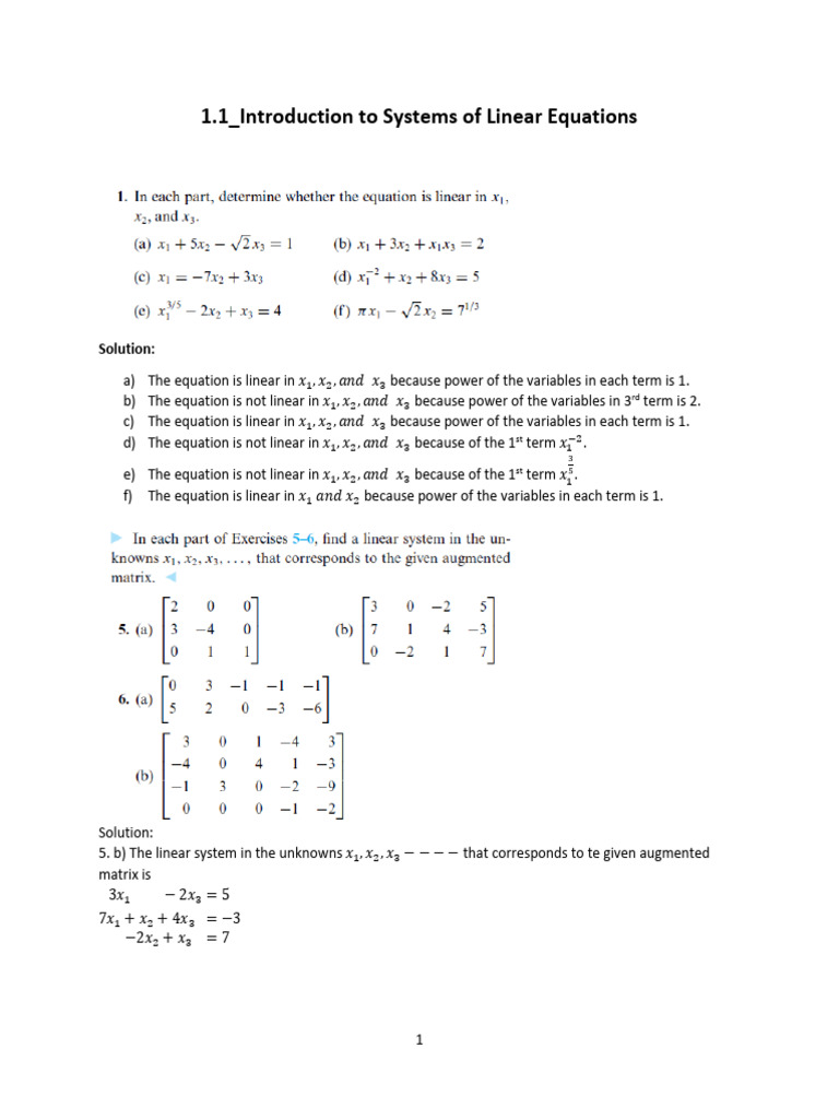 Understanding Linear Equations Solutions | PDF | System Of Linear ...