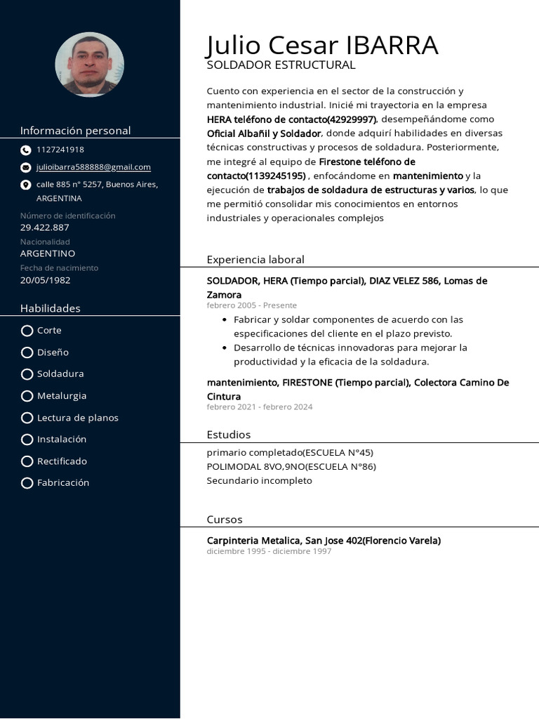 CV - Julio Cesar Ibarra | PDF | Soldadura | Construcción