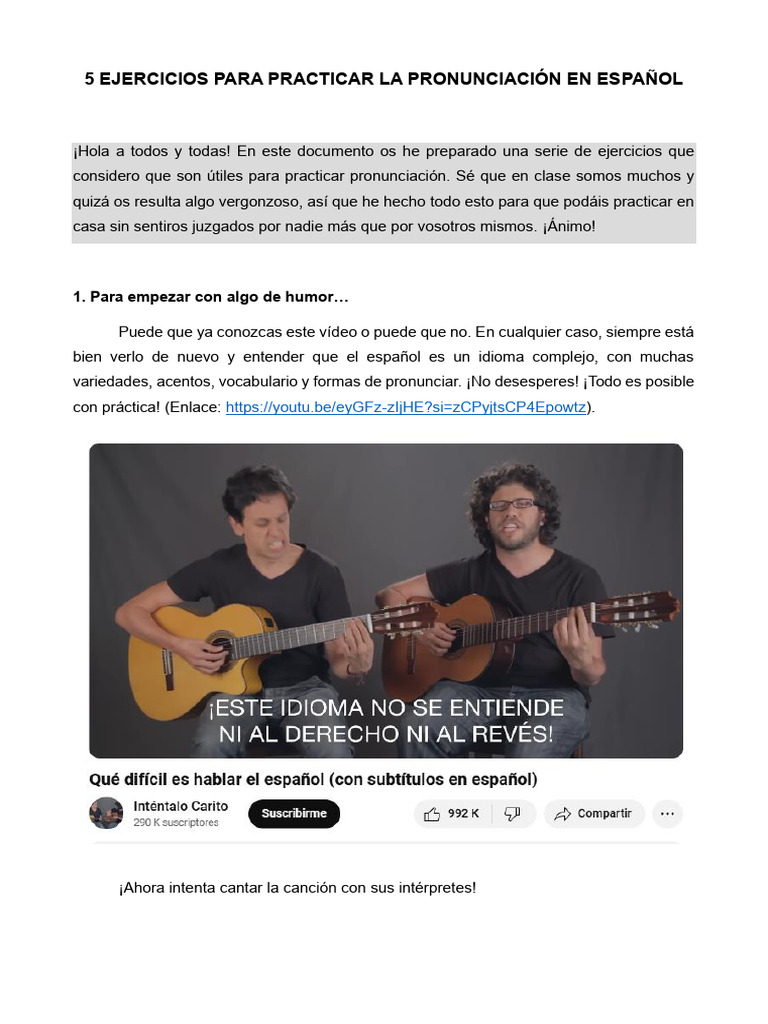 Ejercicios para mejorar pronunciación español | PDF | Lengua española