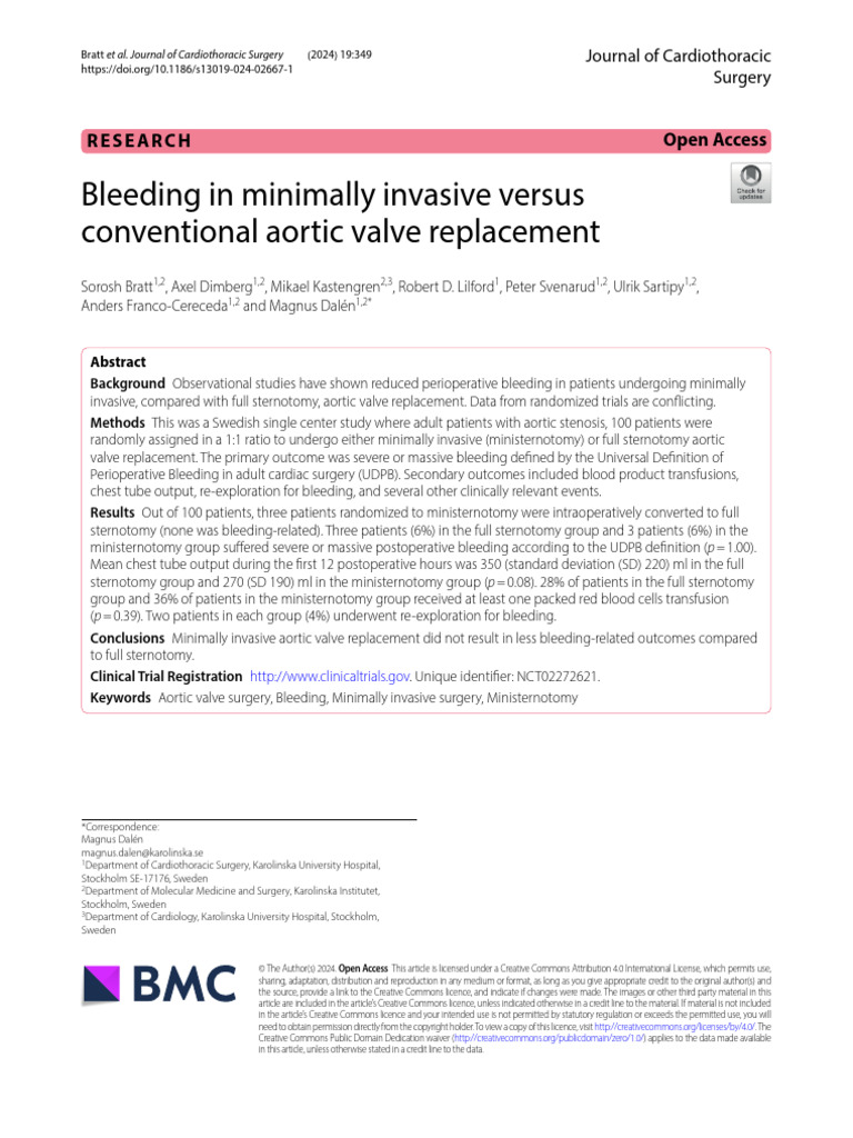 Bleeding in Minimally Invasive Versus Conventional Aortic Valve ...