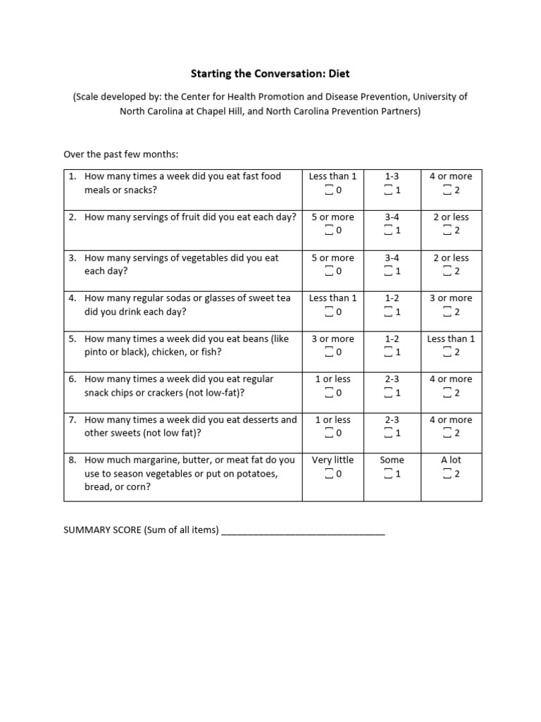 Diet Conversation Tool Assessment | PDF