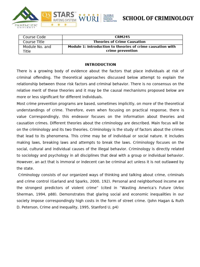 Theories of Crime Causation Overview | PDF | Crime & Violence | Crimes