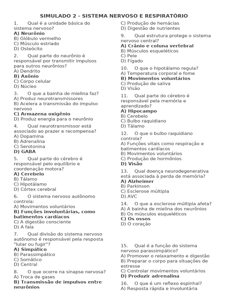 Simulado Enfermagem - 2 | PDF | Pulmão | Sistema respiratório