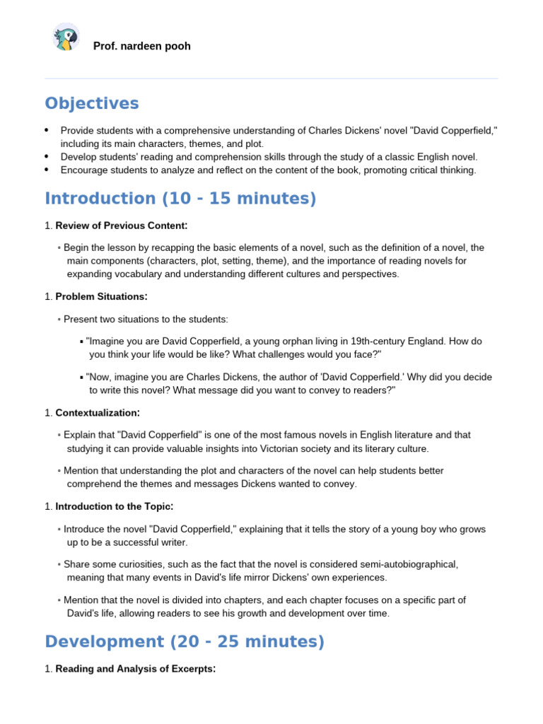 David Copperfield A Comprehensive Study | PDF | Reading Comprehension ...