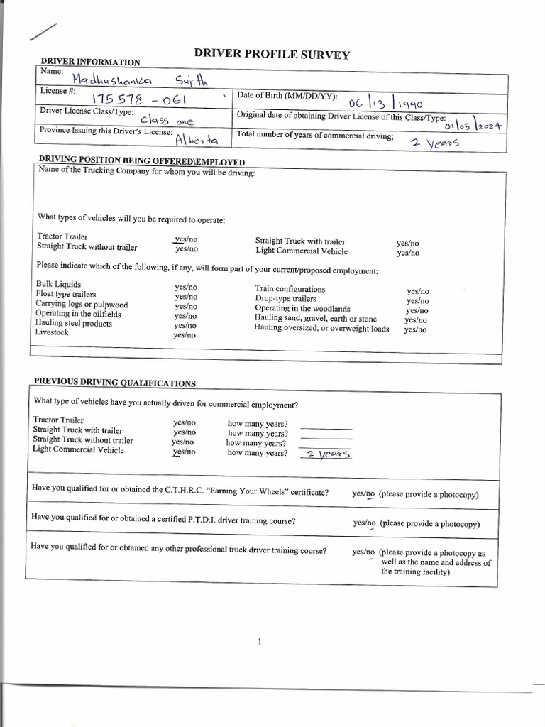 Driver Profile Survey - Madhushanka Tennakoon | PDF