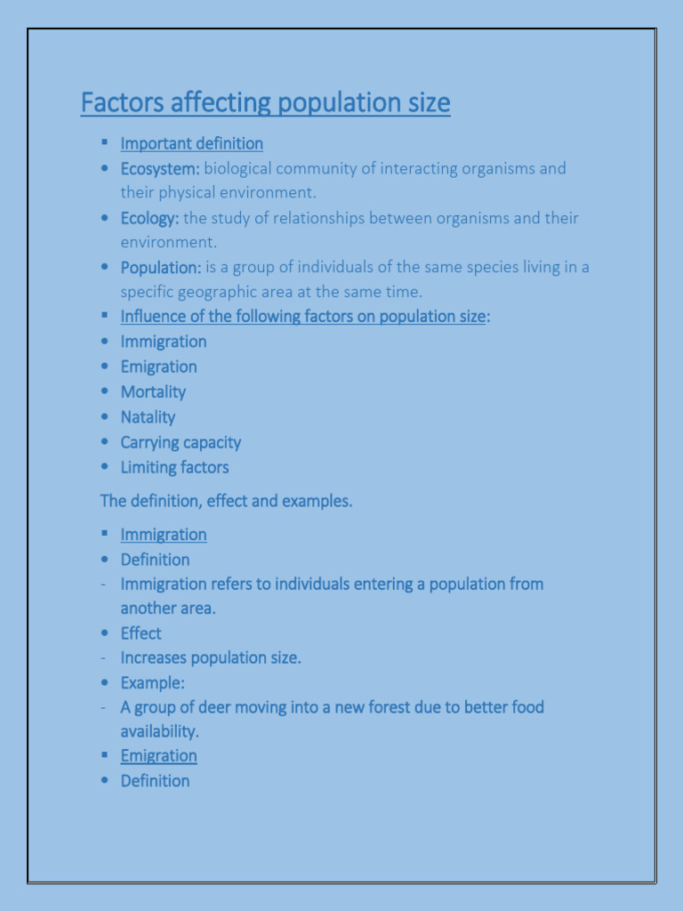Factors Influencing Population Size | PDF